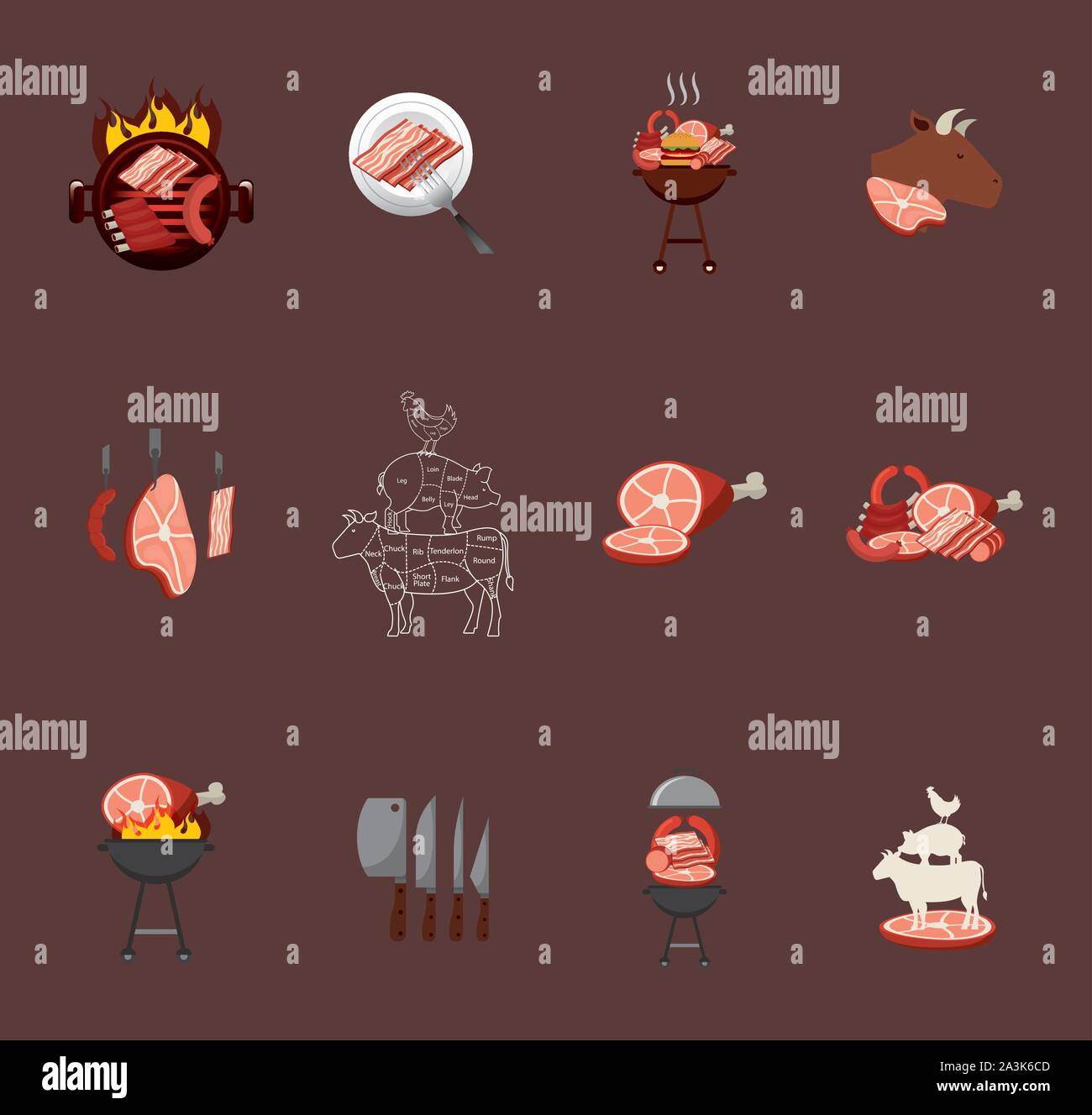Meat and grill icon set vector design Stock Vector Image & Art - Alamy