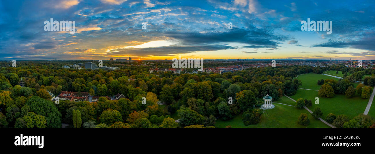 Aerial view of monopteros in english garden hi-res stock photography ...