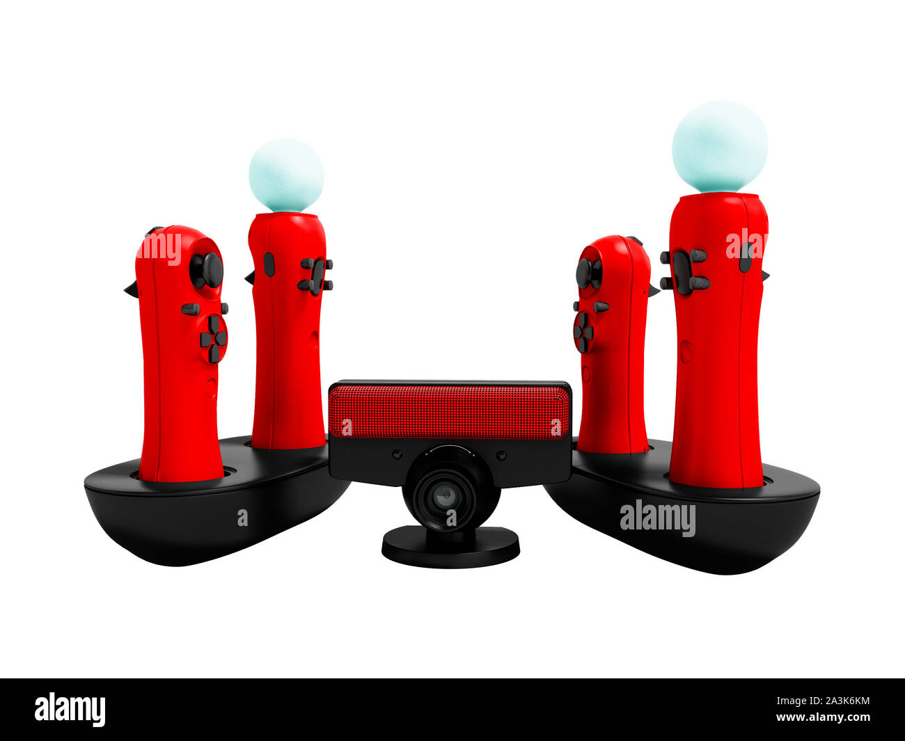 Modern red two gaming manipulators wireless for video games with motion ...