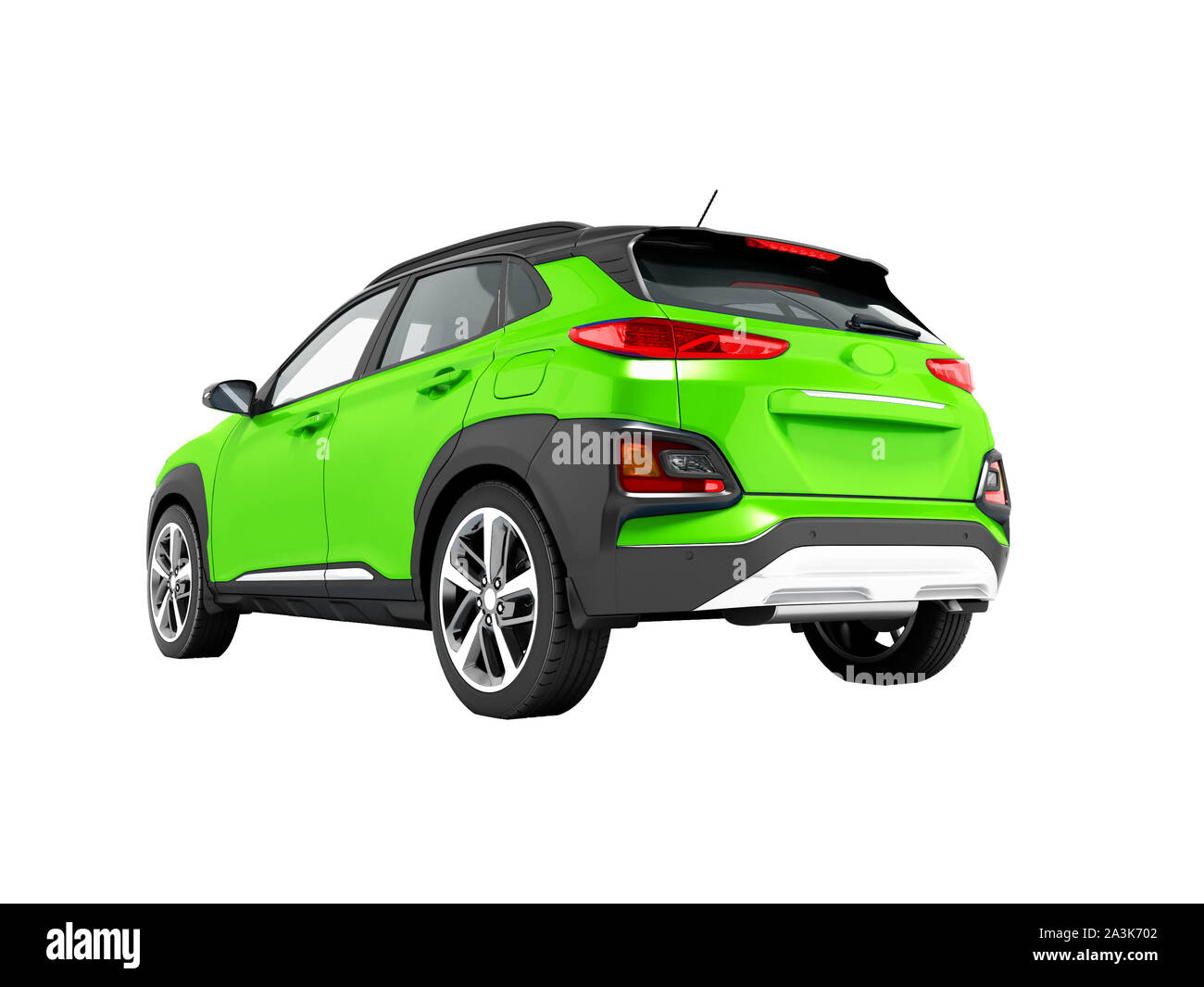 Modern green car crossover for city tours 3D render on white background ...