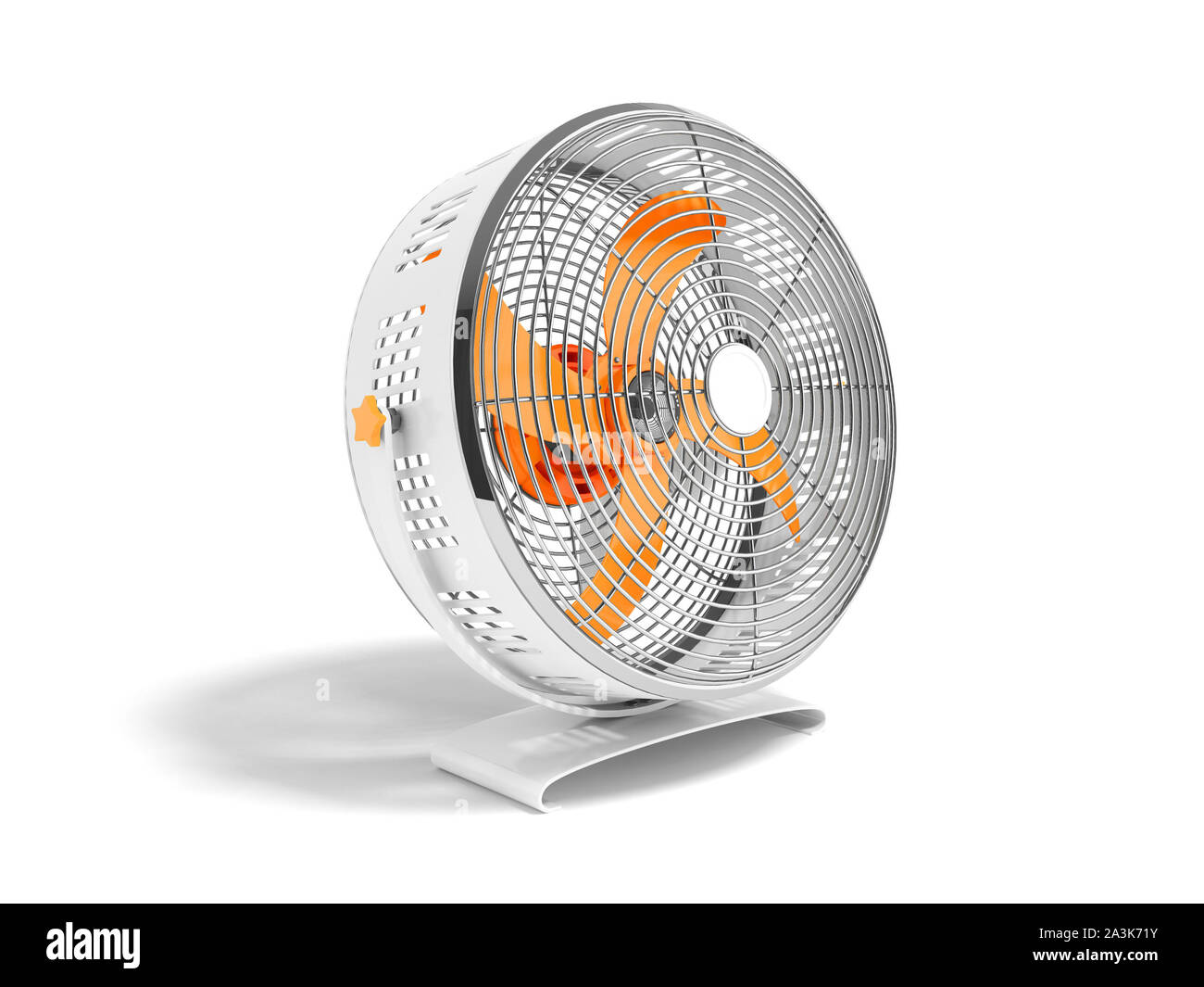 Modern orange metal fan for cooling 3d rendering on white background ...