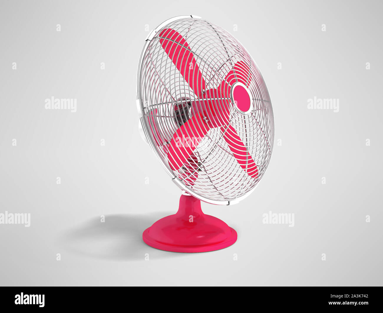 Modern red metal fan for cooling office front view 3d rendering on gray ...