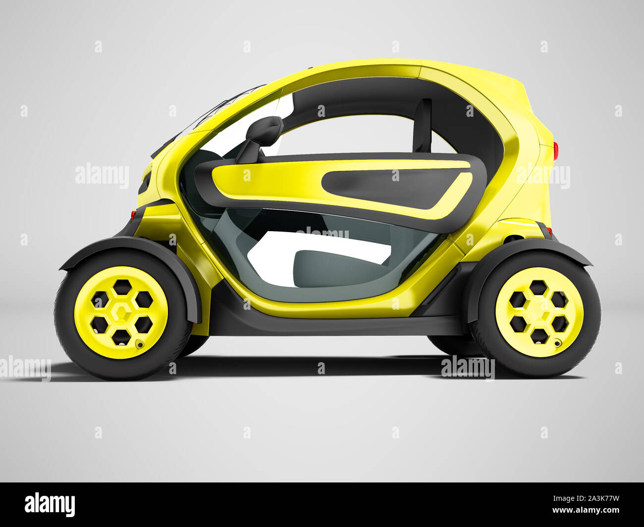 Modern yellow electric car for city trips to two places 3d render on ...