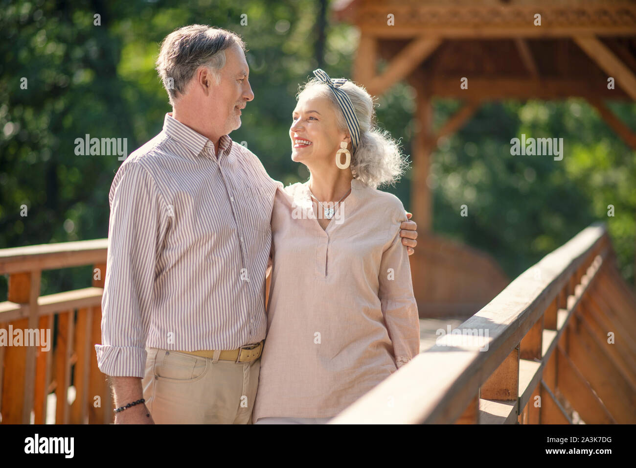 Grey-haired husband hugging his tender beautiful wife Stock Photo - Alamy