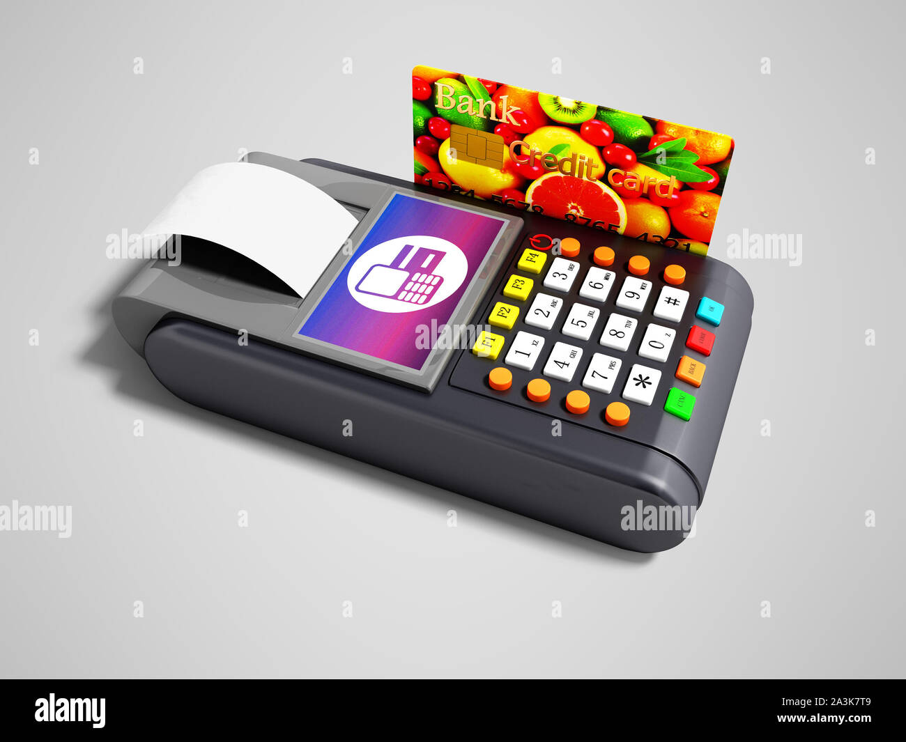 Modern terminal of payment card POS terminal with credit card and ...
