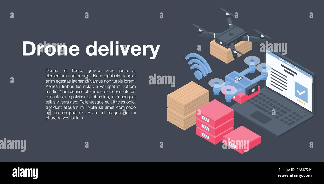 Drone delivery concept banner, isometric style Stock Vector Image & Art ...
