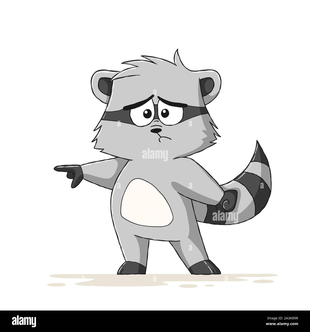 Weepy cartoon racoon. Hand drawn vector illustration with separate ...