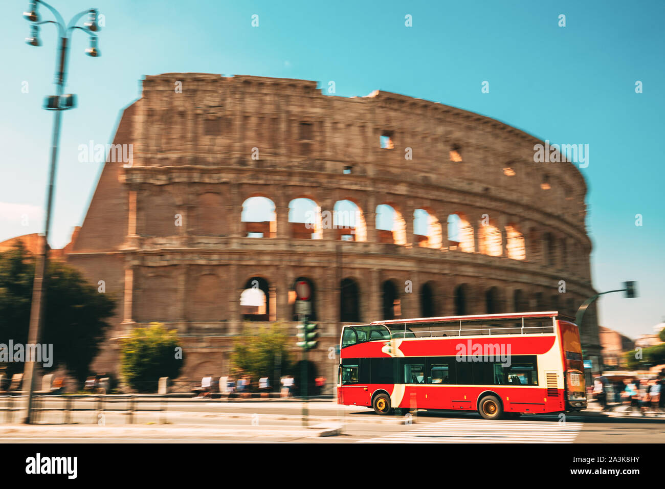 Rome, Italy. Colosseum. Red Hop On Hop Off Touristic Bus For ...