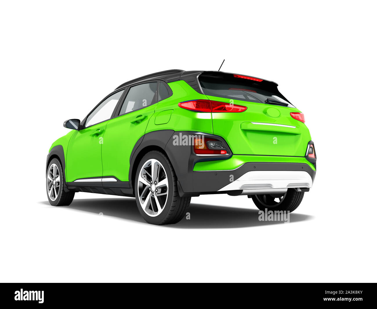 Modern green car crossover for city tours 3D render on white background ...