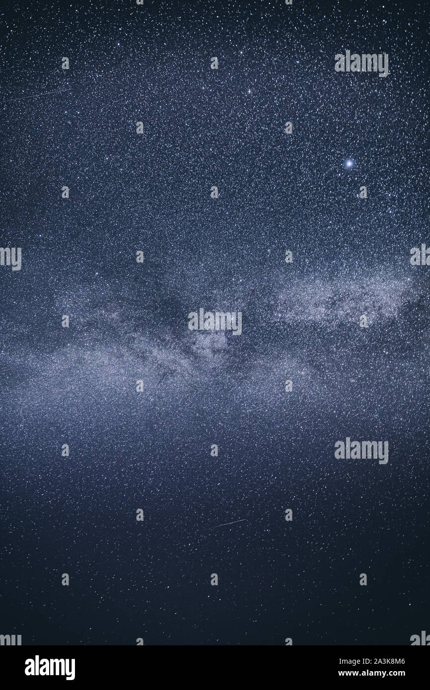 Real Blue Night Sky Stars With Milky Way Galaxy. Natural Starry Sky ...