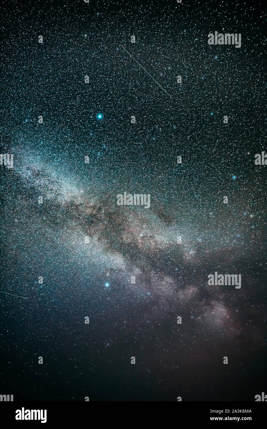 Real Night Sky Stars With Milky Way Galaxy. Natural Starry Sky Colorful ...
