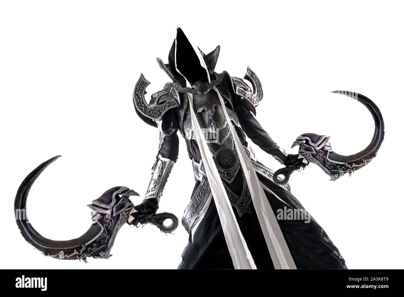 Man in a fantasy costume of a dark demon, cosplay, isolated in white ...