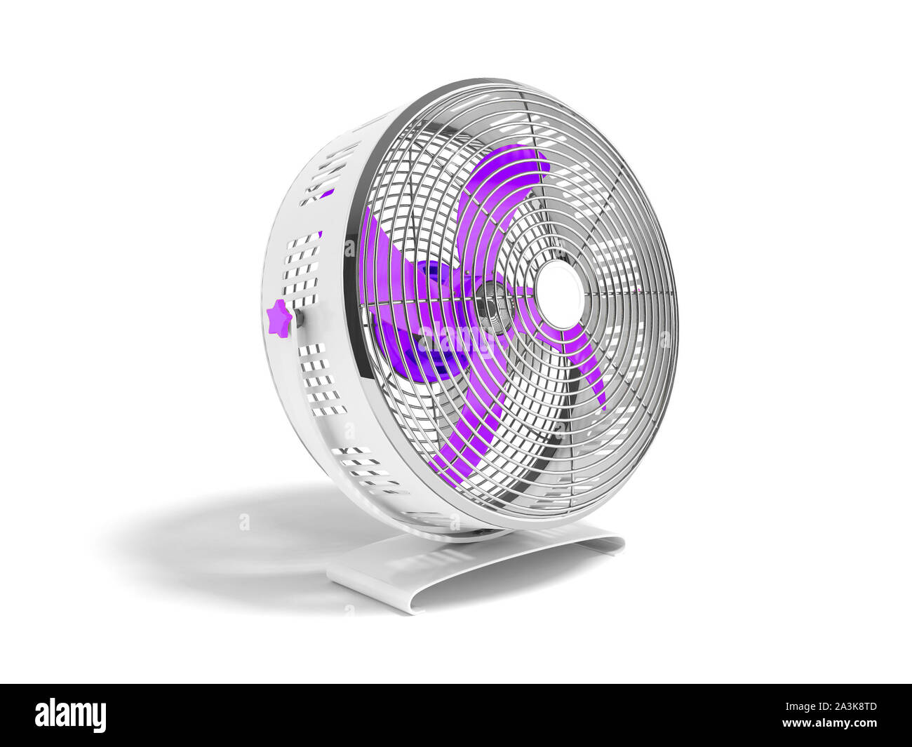 Modern purple metal fan for cooling 3d rendering on white background ...