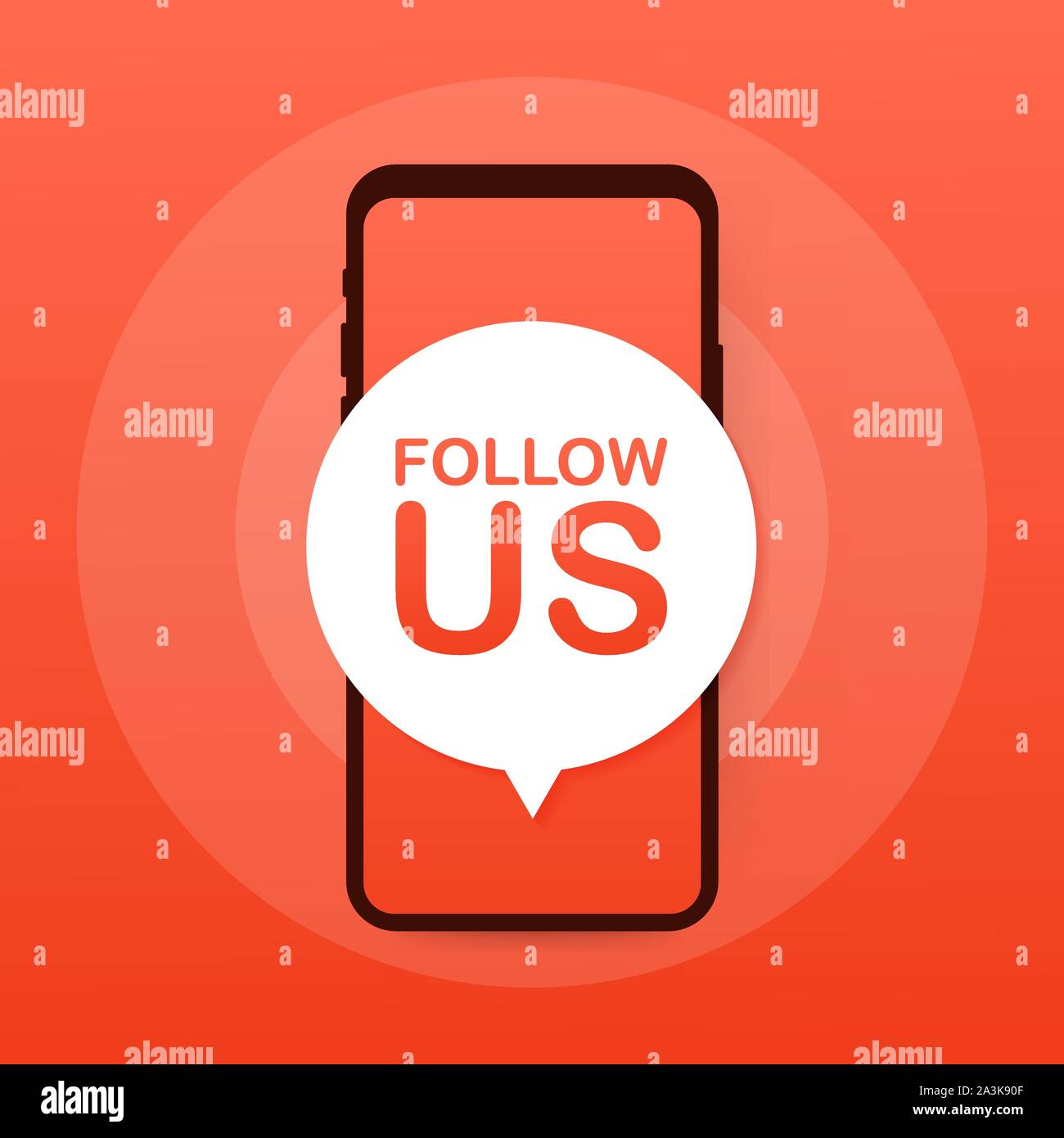 Smartphone with follow us speech bubble. Vector stock illustration ...