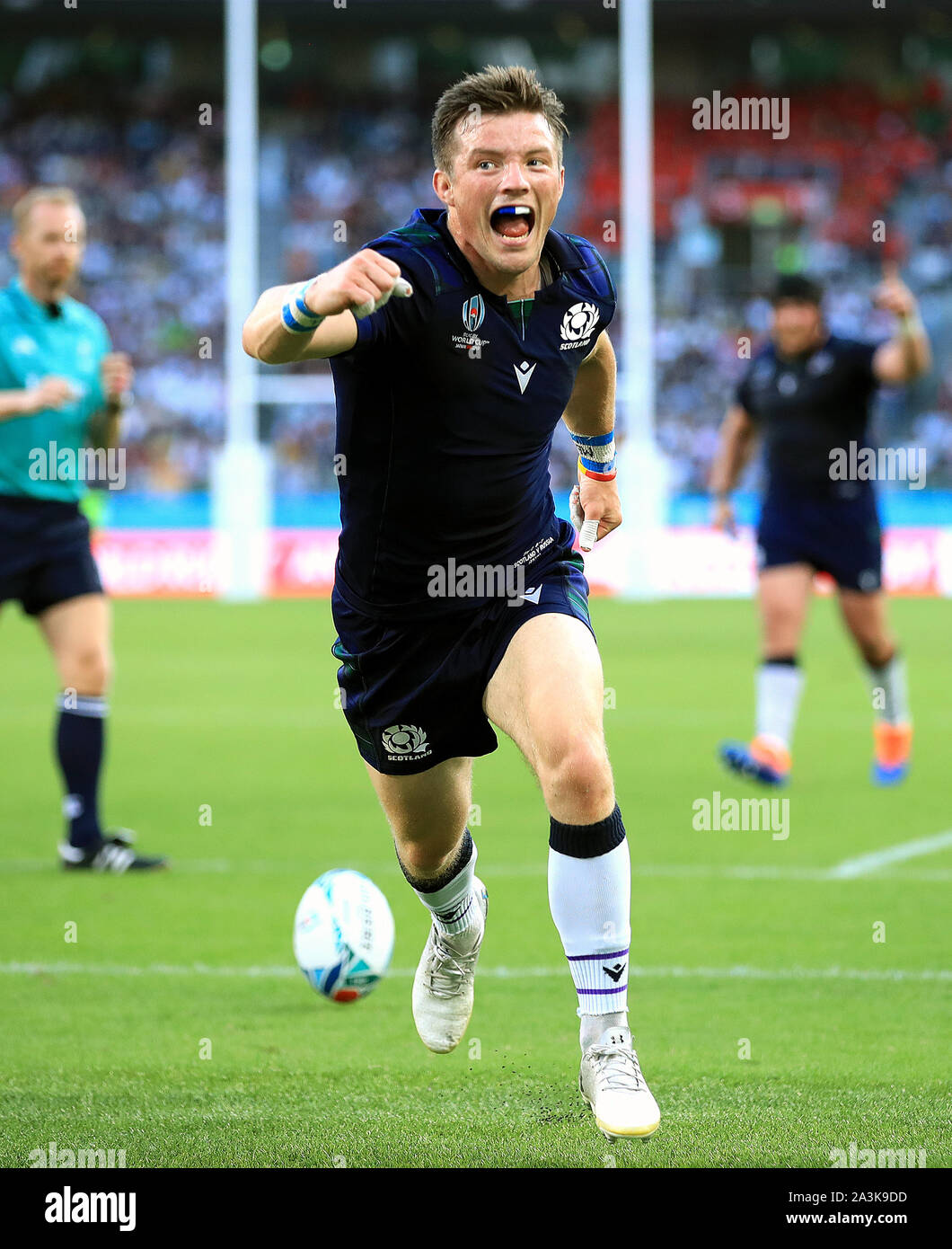 Scotland's George Horne celebrates scoring his side's third try of the ...