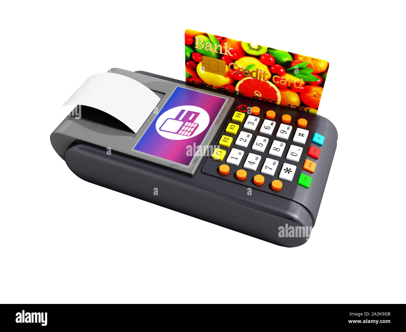 Modern terminal of payment card POS terminal with credit card and ...