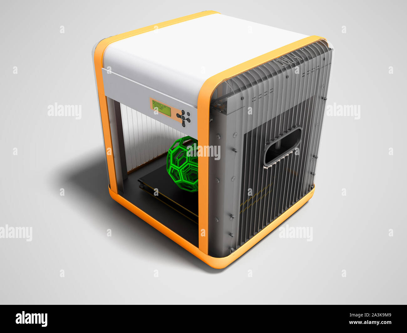 Modern 3d printer for work with geometric model green perspective view ...