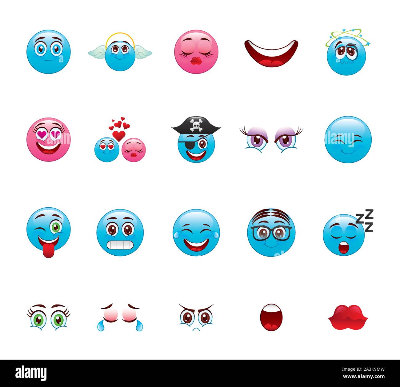 Blue cartoon face icon set vector design Stock Vector Image & Art - Alamy