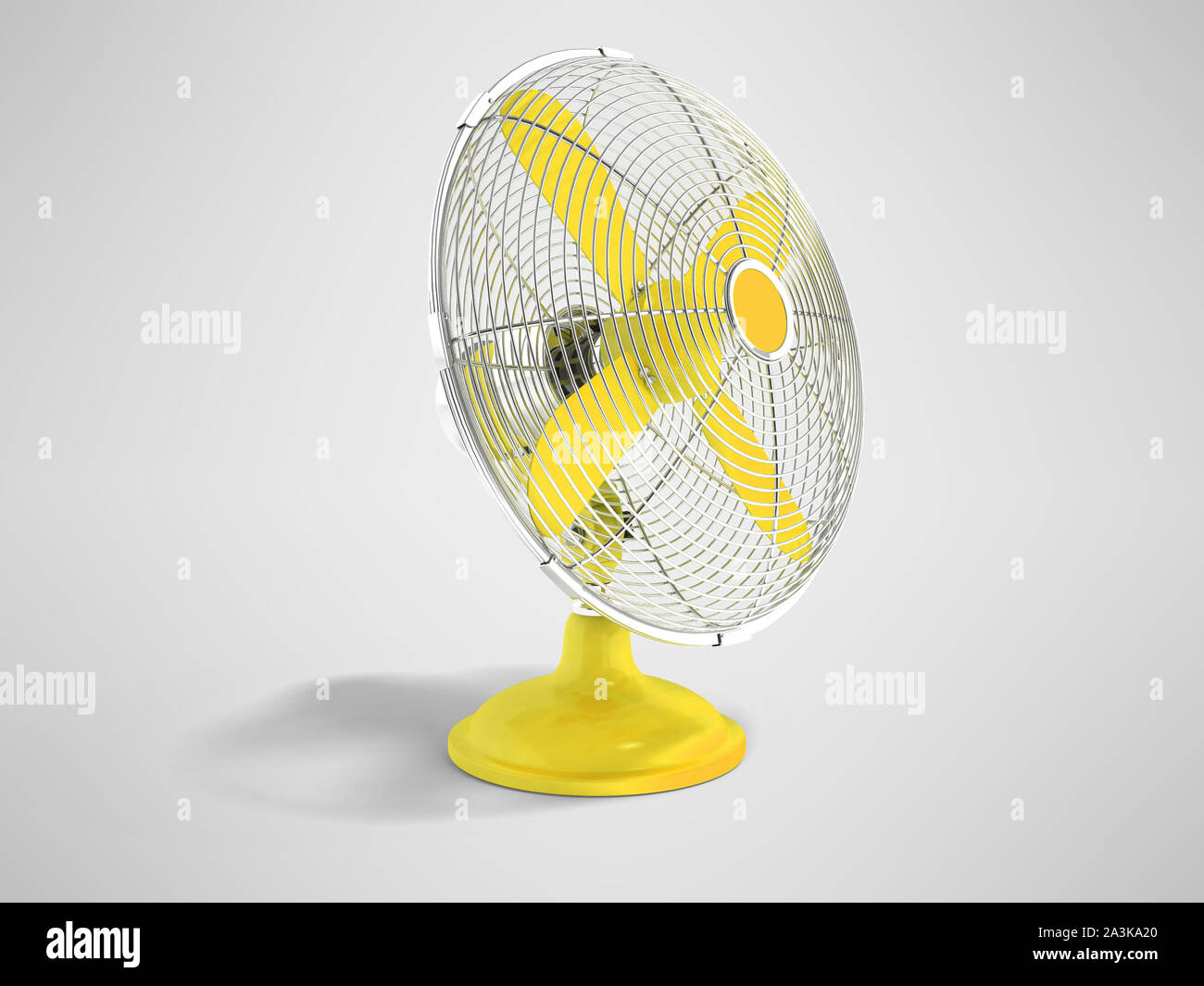 Modern yellow metal fan for cooling office front view 3d rendering on ...