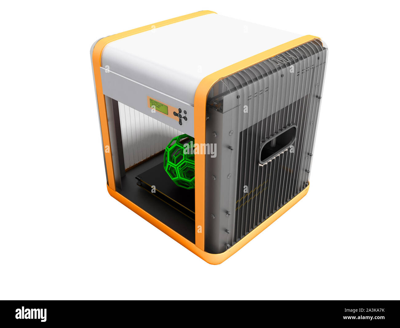 Modern 3d printer for work with geometric model green perspective view ...