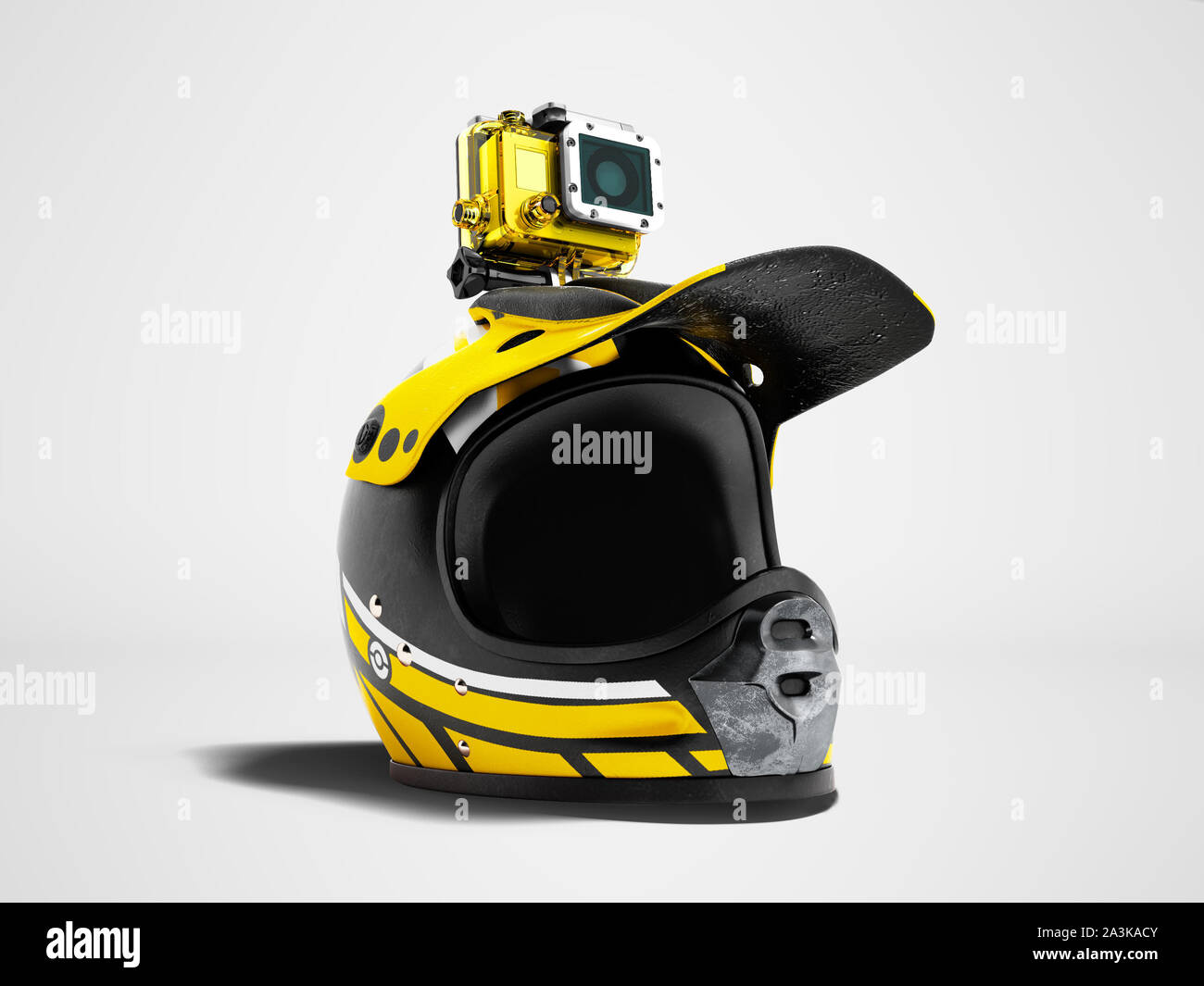 Modern yellow motorcycle helmet with yellow action camera 3d render on ...