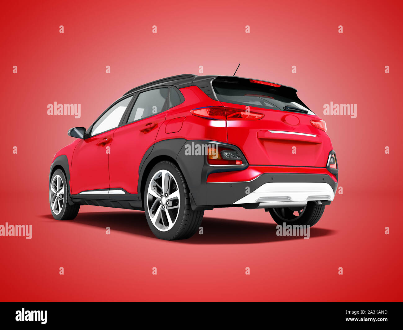 Modern red car crossover for city tours 3d render on red background ...