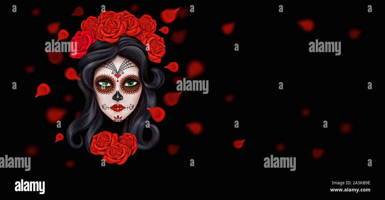 Day of the dead, Dia de los muertos. Girl with makeup - sugar skull ...