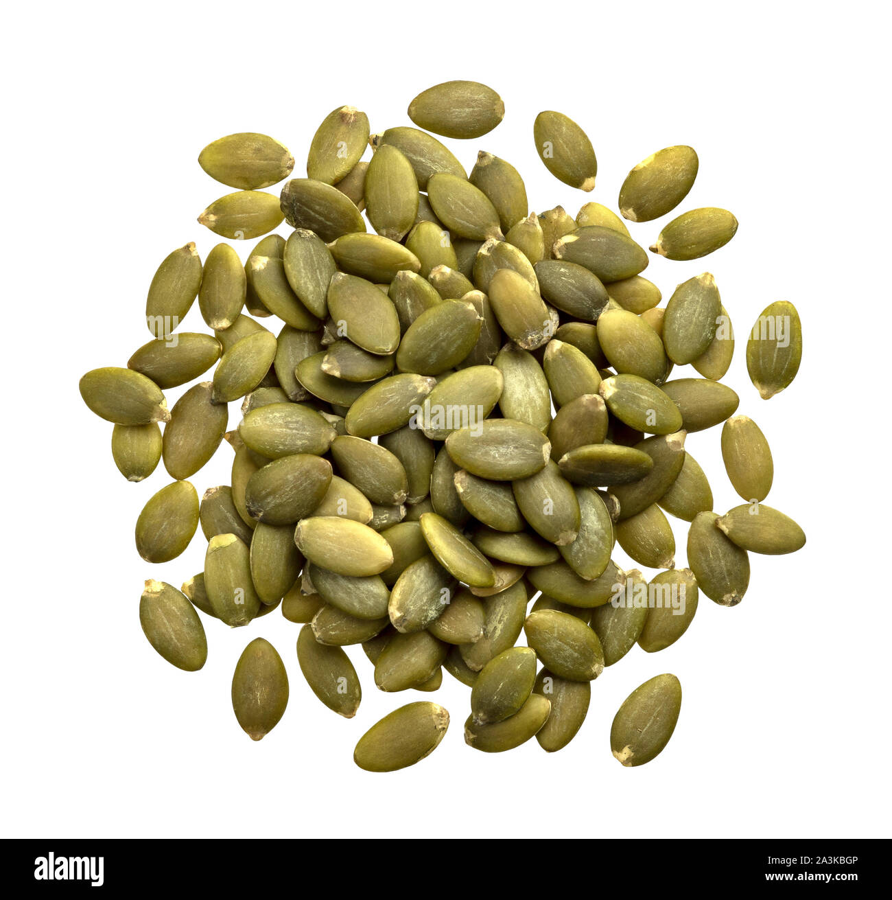 Pile of raw peeled pumpkin seeds isolated on white background with ...