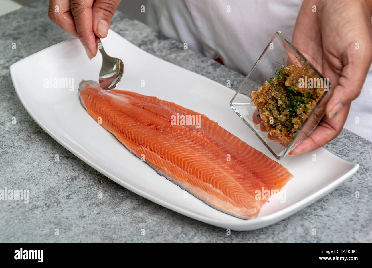 curing fresh fish salmon and trout Stock Photo - Alamy