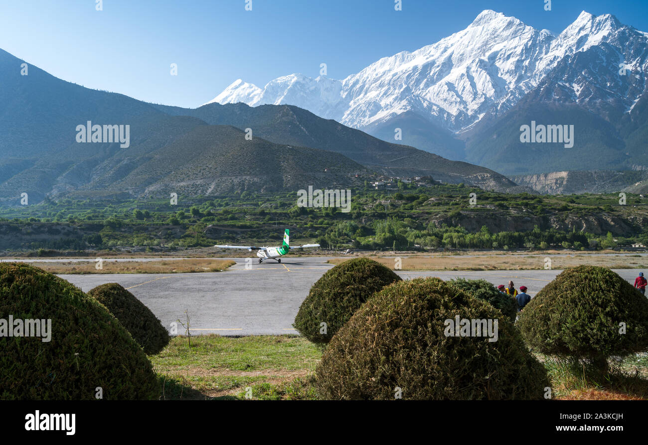 Aircraft of Tara Air at Jomsom airport, Lower Mustang, Nepal Stock ...
