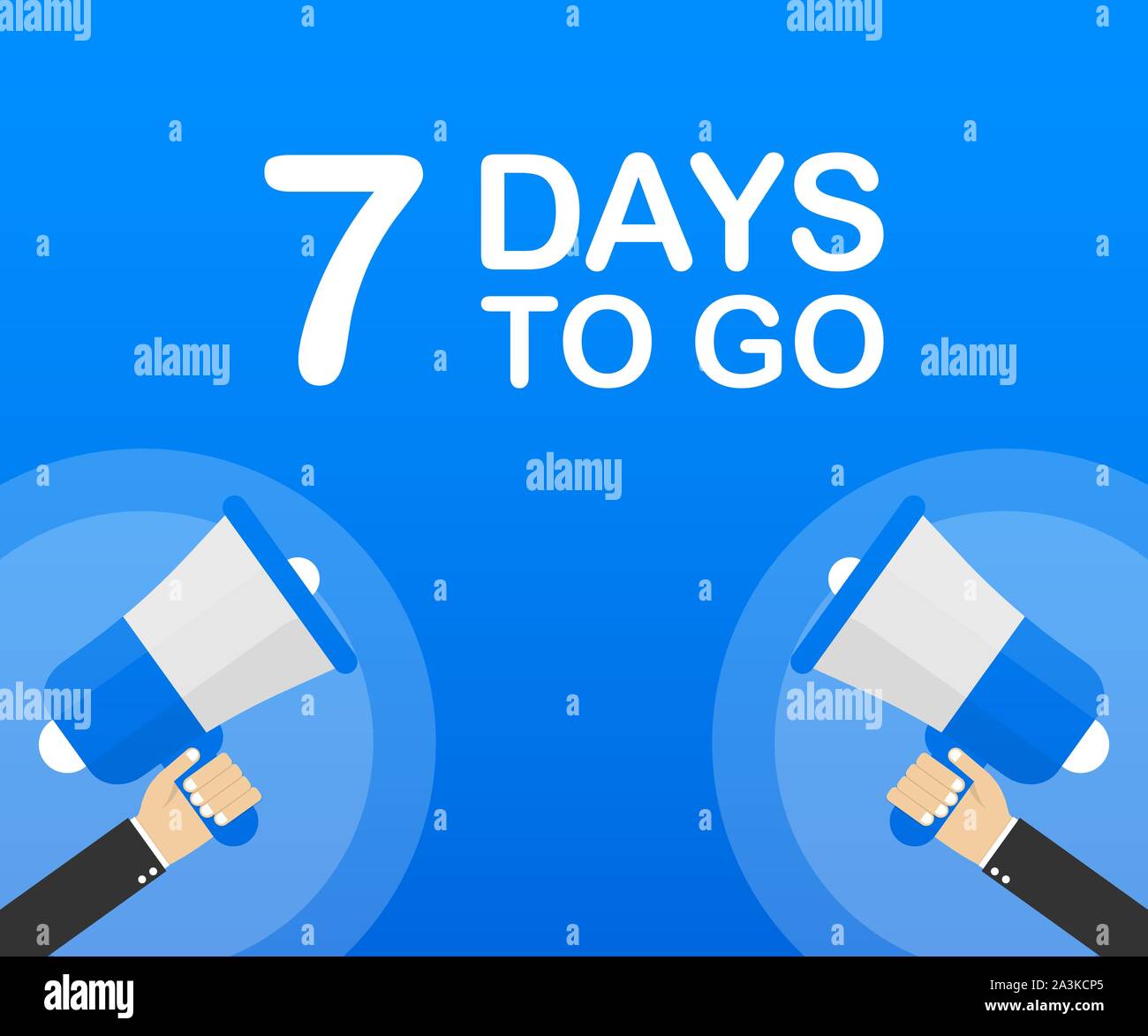 7 days to go flat icon on blue background. Banner for business ...