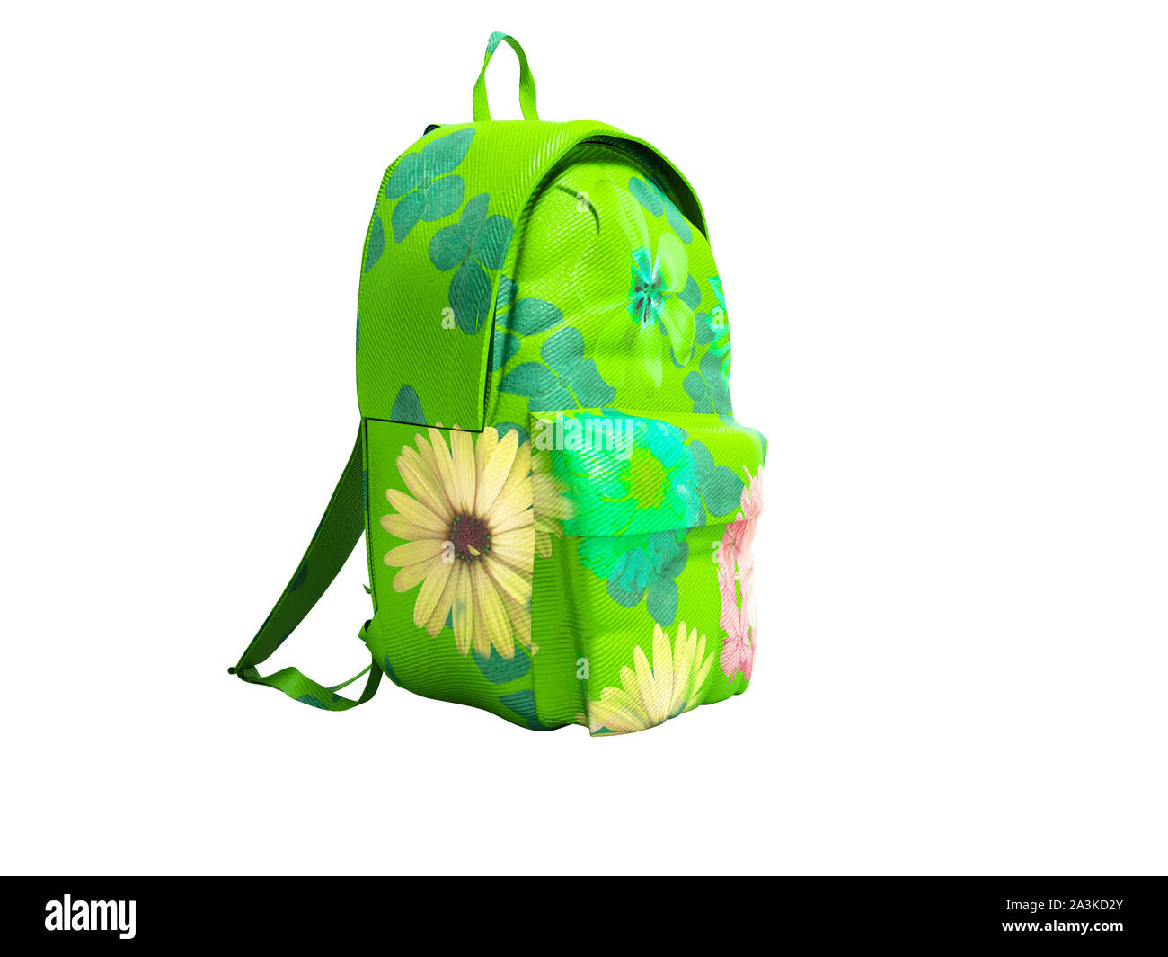 Modern green backpack in school for girl and teenager with flowers ...