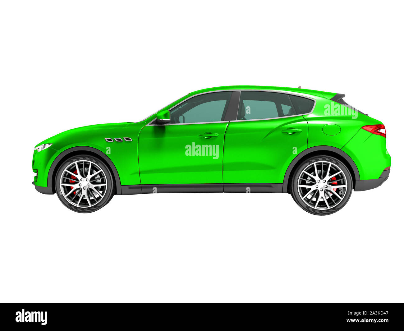 Modern green car crossover for business trips side view 3D render on ...