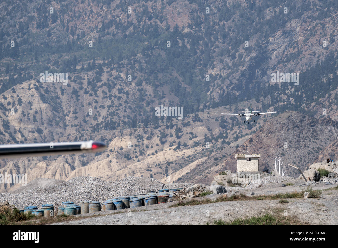 Aircraft of Tara Air is landing in Jomsom, Lower Mustang, Nepal Stock ...