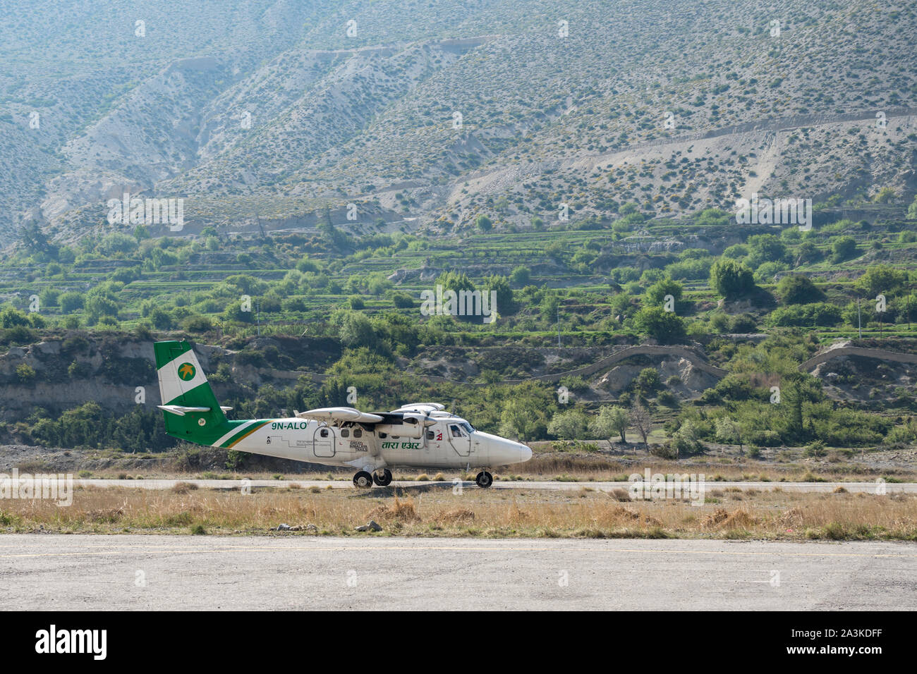 Aircraft of Tara Air at Jomsom airport, Lower Mustang, Nepal Stock ...