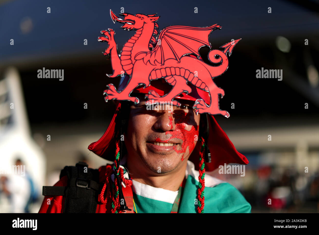 A Wales supporter outside the stadium ahead of the 2019 Rugby World Cup ...