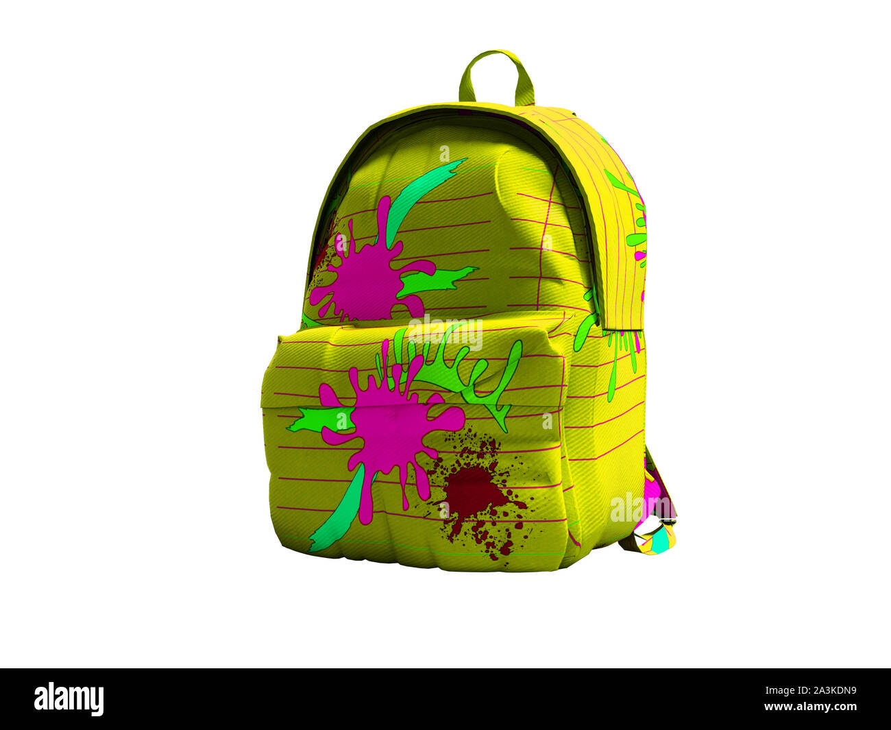 Yellow school bag backpack with spots right view 3d render on white ...