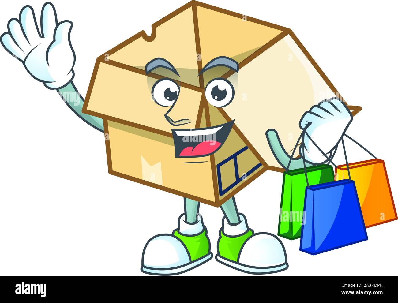 Shopping cardboard open with character mascot shape Stock Vector Image ...