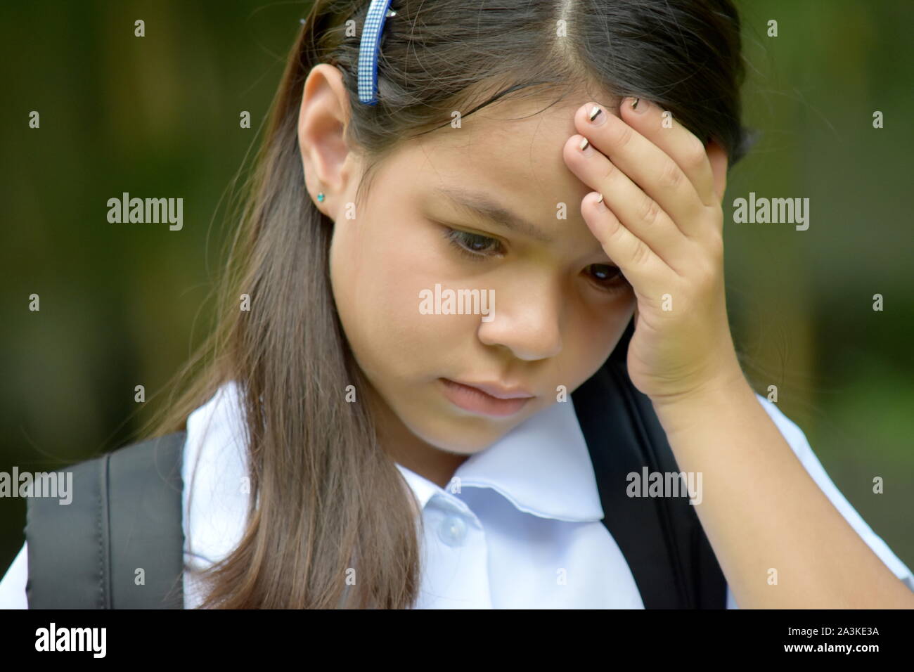 Forgetful Pretty Girl Student Wearing Uniform With Notebooks Stock ...