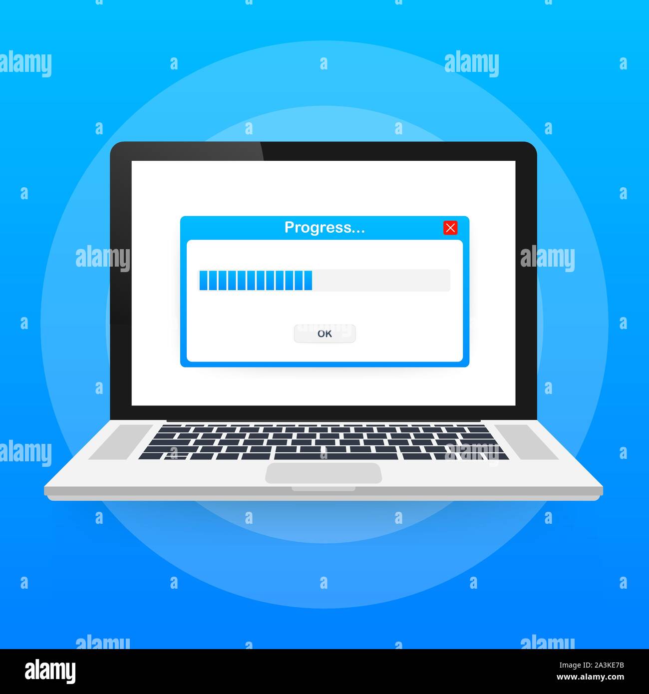 Loading Data Window With Progress Bar On Laptop Screen Vector Stock