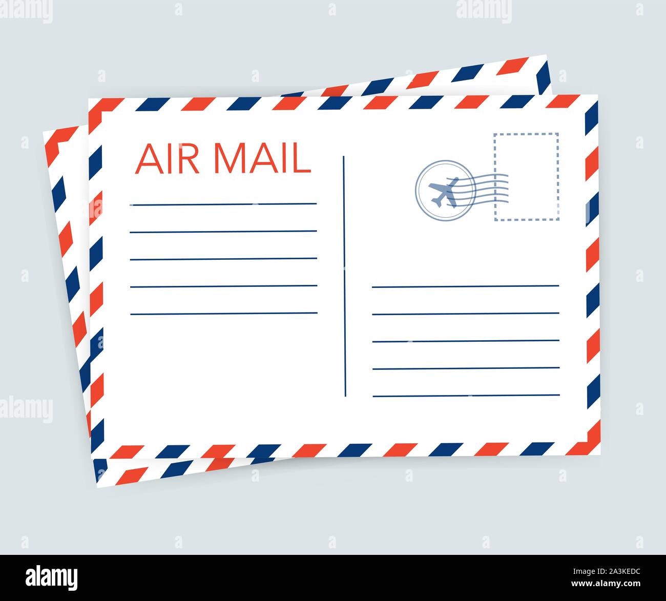 Air mail envelope with postal stamp isolated on white background ...