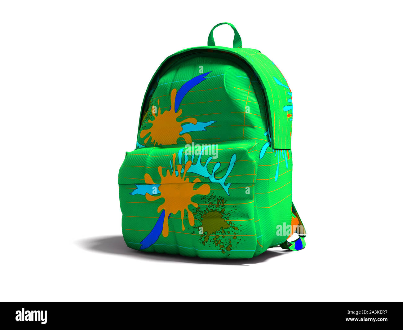 Green school bag backpack with blue spots on the left view 3d render on ...