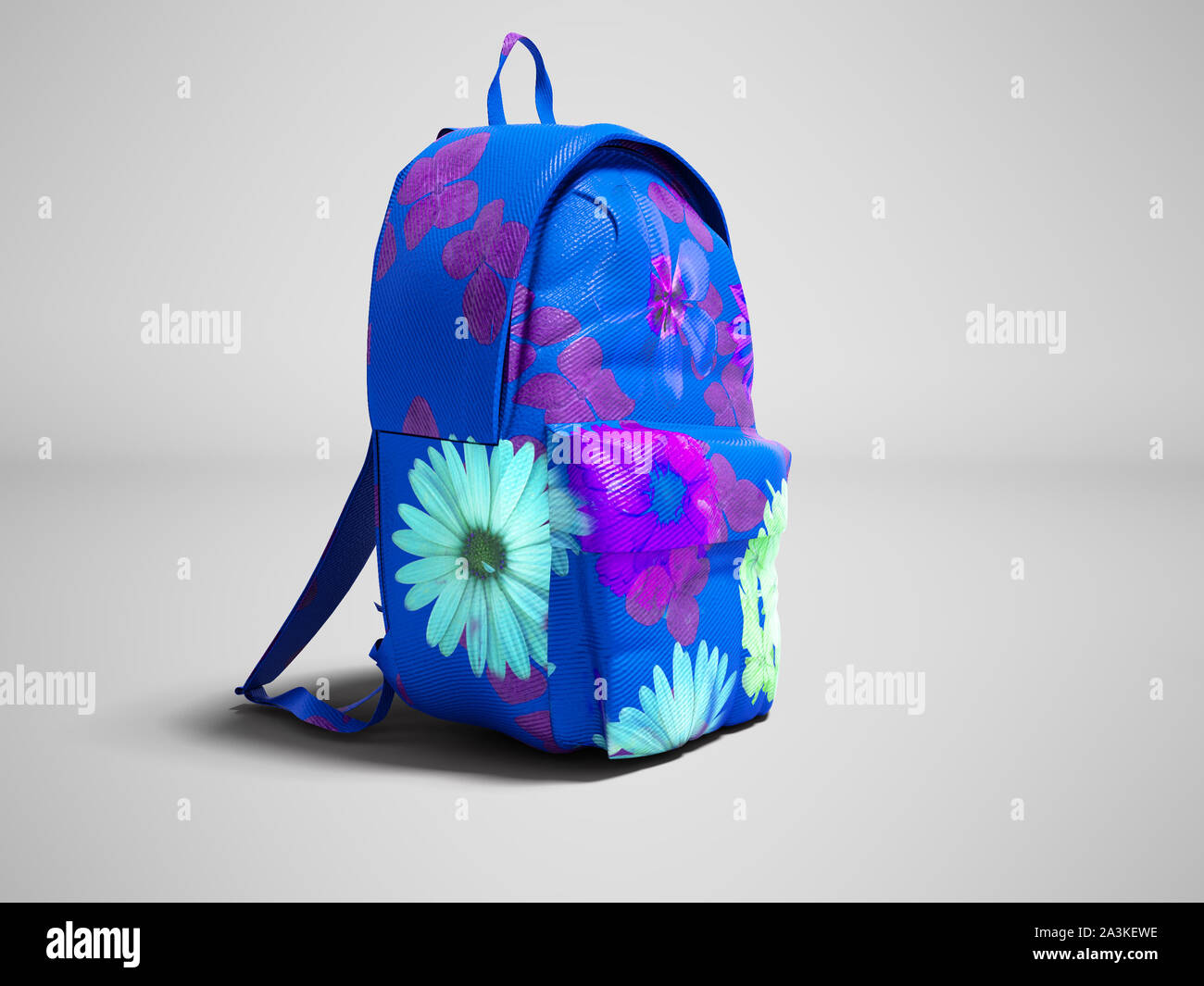 Modern dark blue backpack in school for girl and teenager with flowers ...