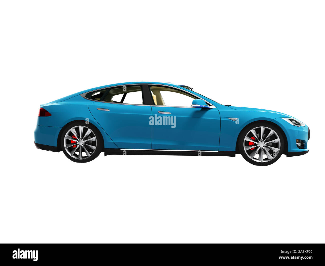Modern new blue electric car for long trips view to the left 3d render ...