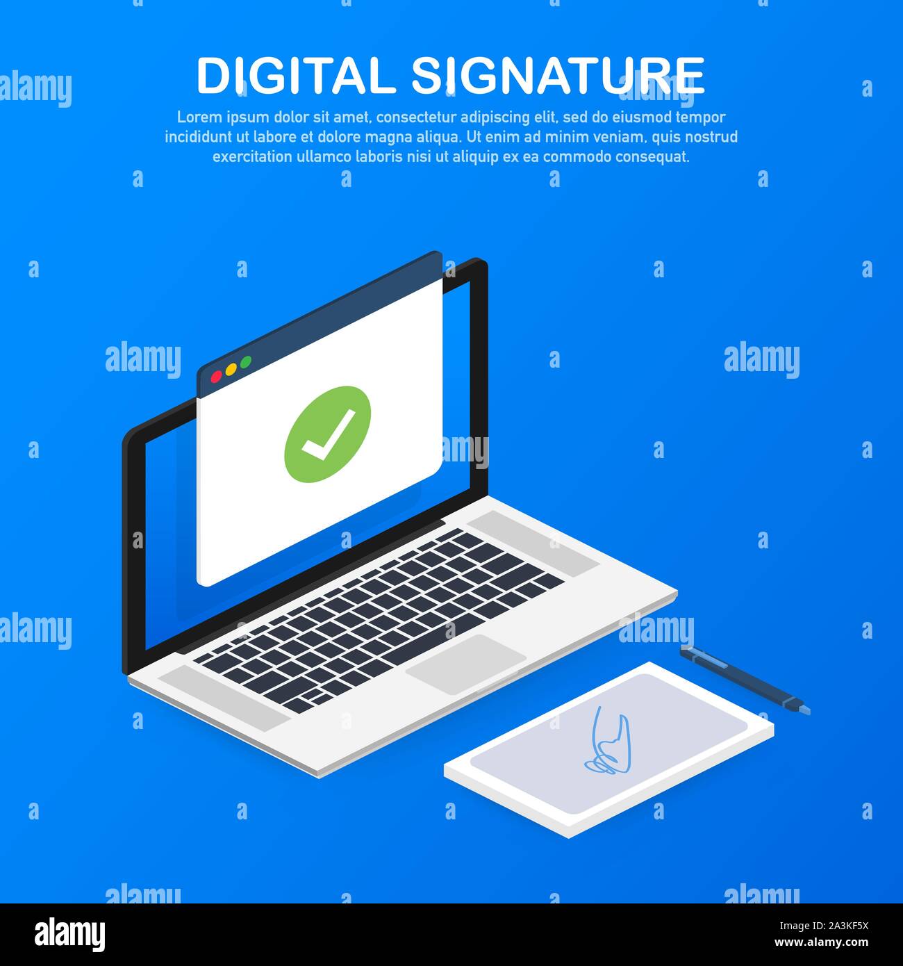 Digital signature. Web isometric contract signature infographic concept ...