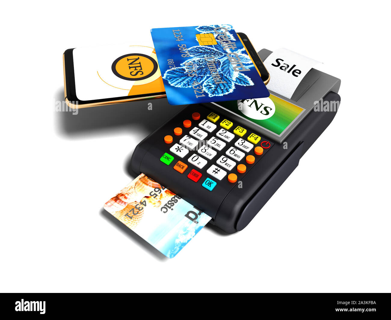 Nfs payment via phone with credit card on payment card POS terminal ...