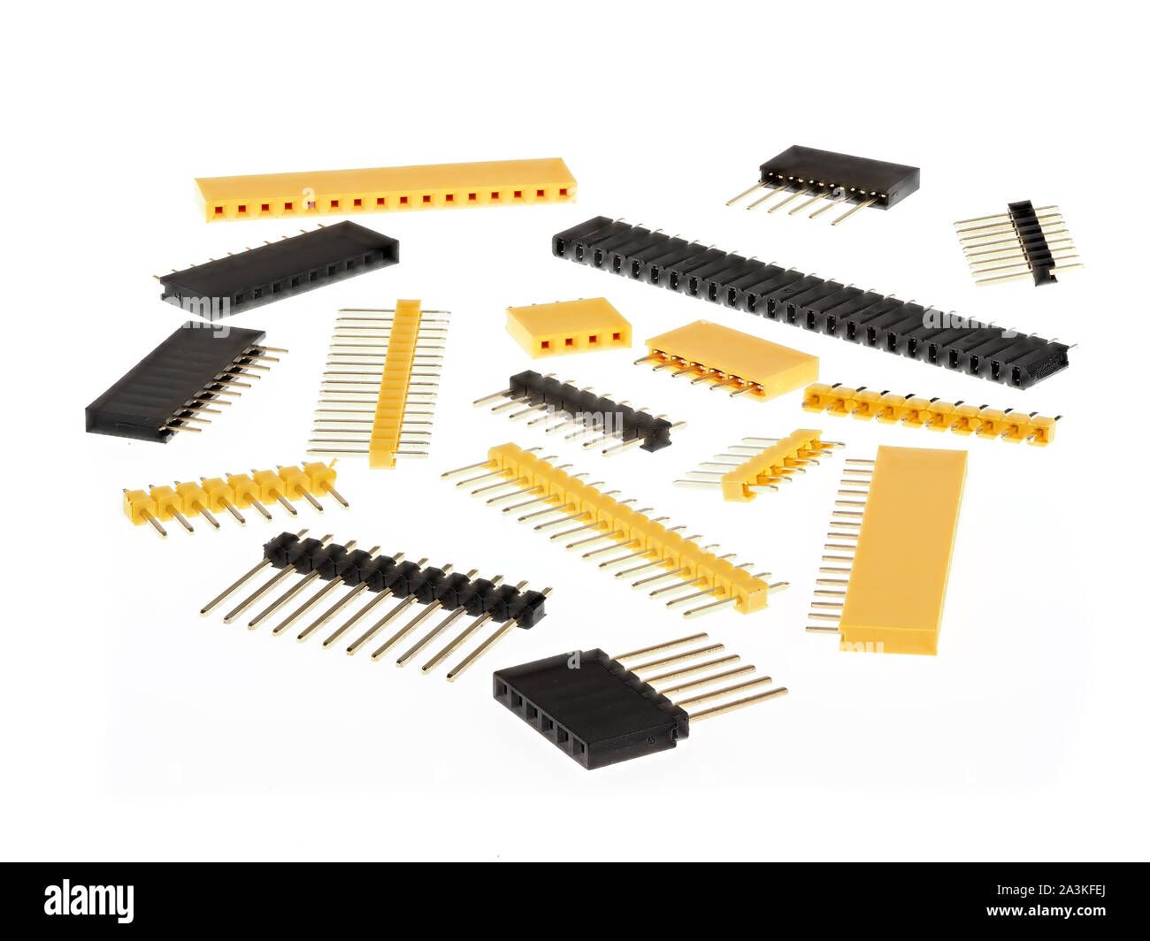 Close-up shot of a group of 2.54mm Single Row Female and Male Pin ...