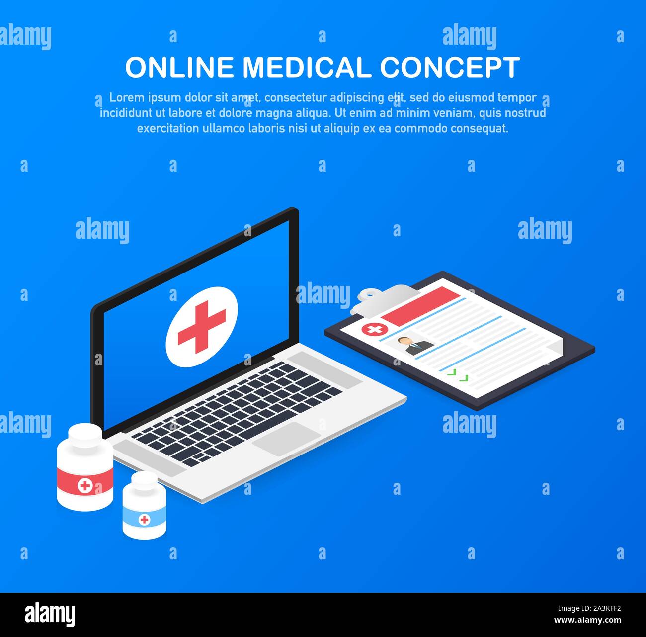 Online medical concept banner with characters. Can use for web banner, infographics, hero images ...