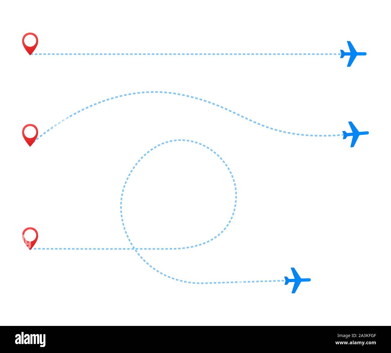 Airplane travel concept. Plane with start point and route dash line on ...