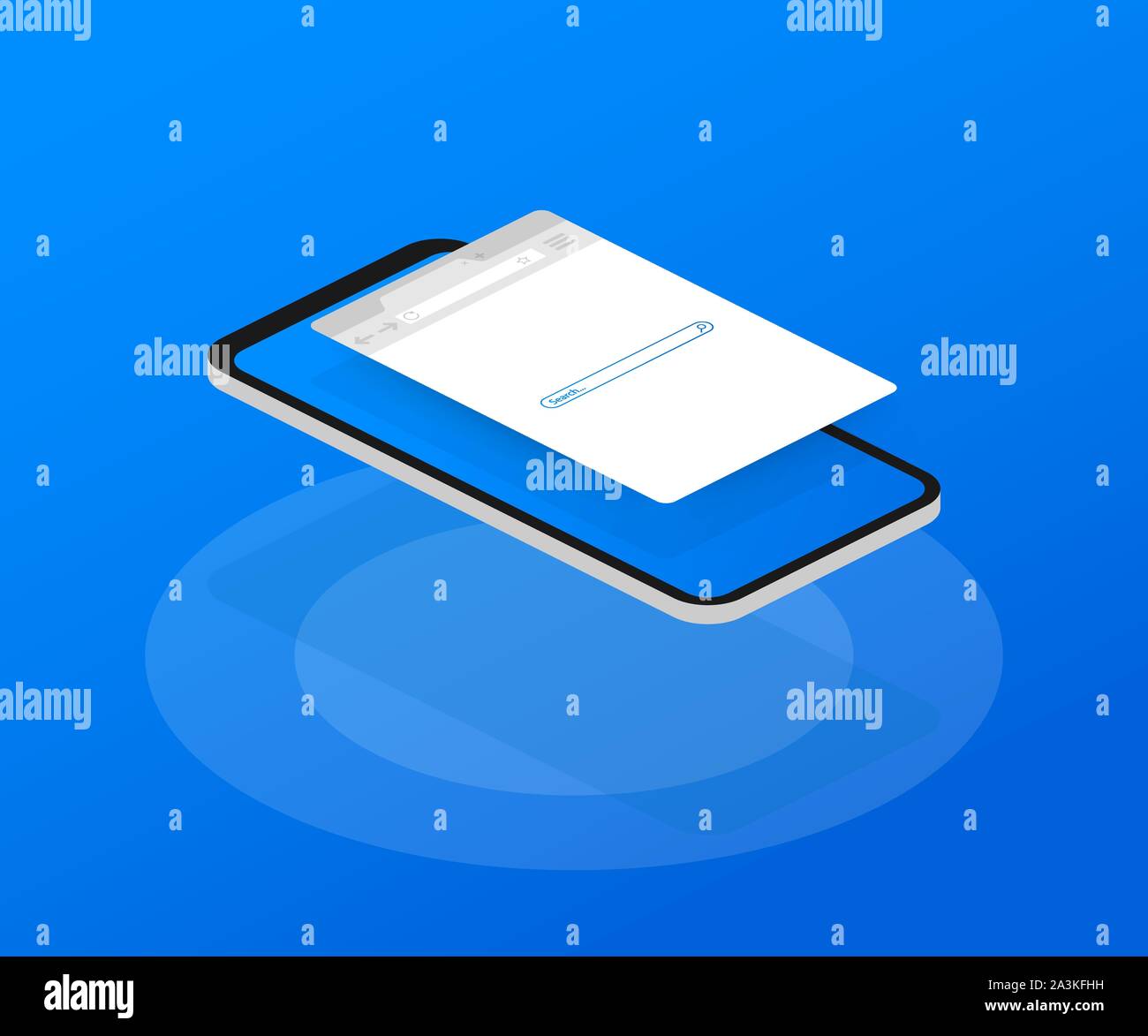 Simple browser window on blue background. Browser search. Web browser ...